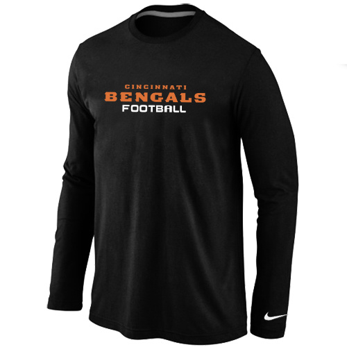 Nike Cincinnati Bengals Authentic font Long Sleeve T-Shirt Black on ...
