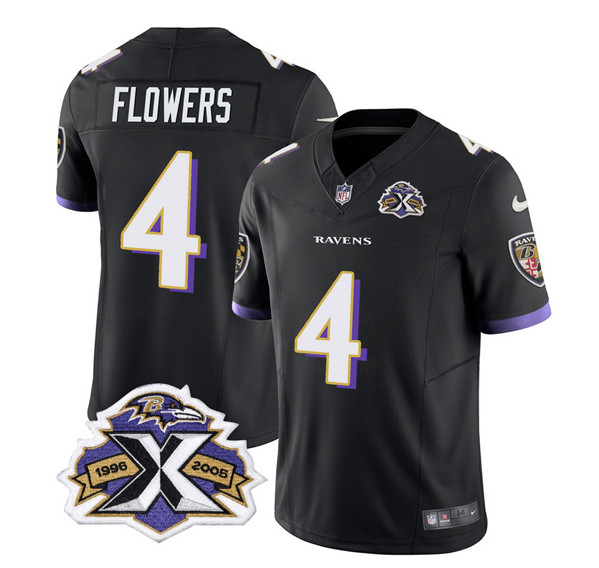 Men's Baltimore Ravens #4 Zay Flowers Black 2023 F.U.S.E With Patch ...